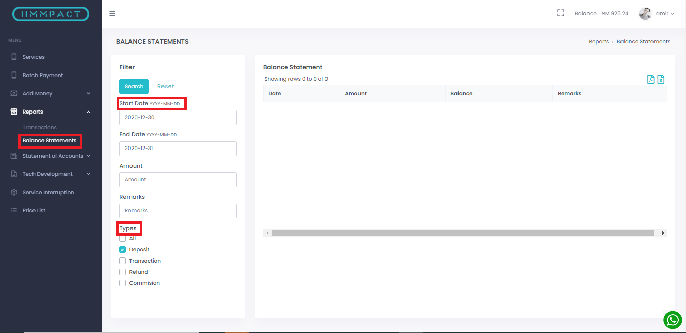 How to check Balance Statement